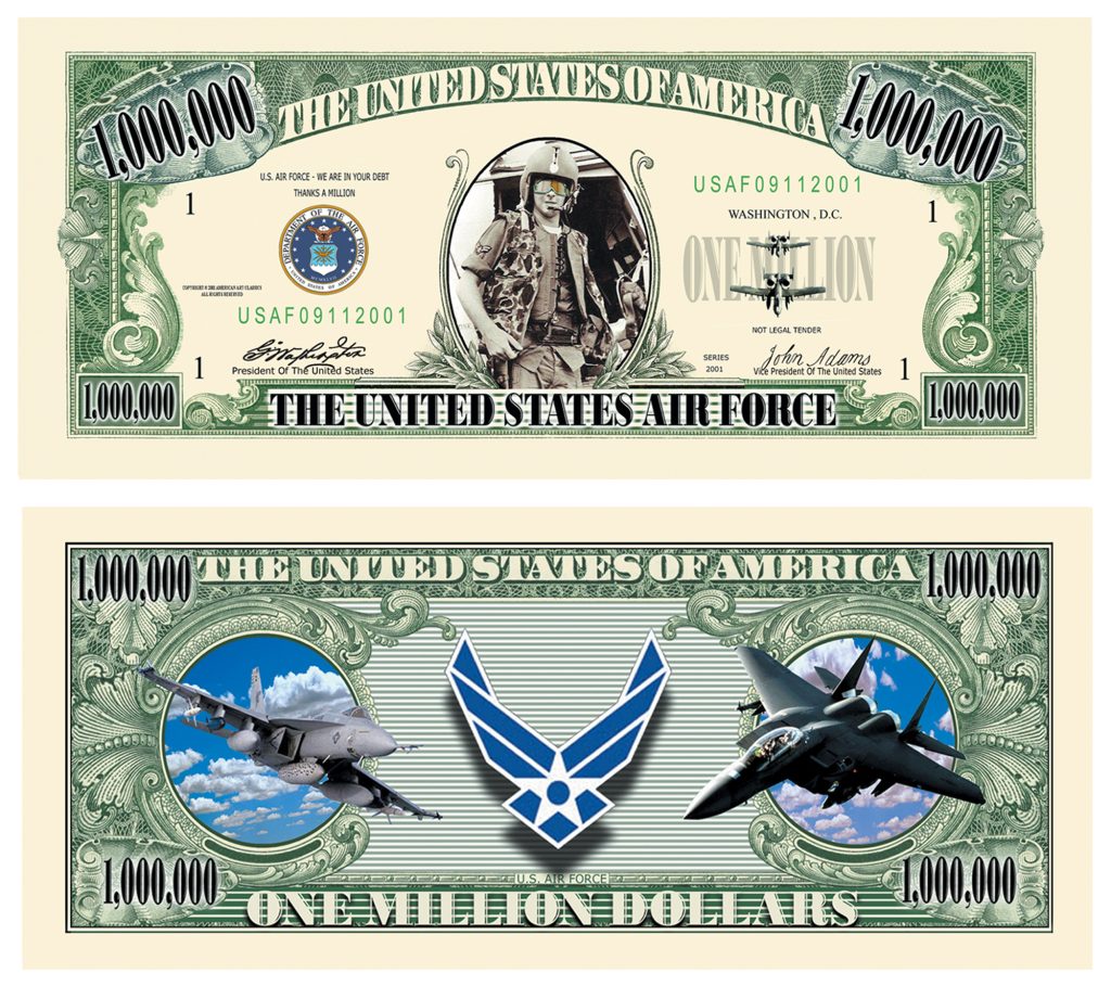 US Air Force Commemorative Million Dollar Bill - American Art Classics