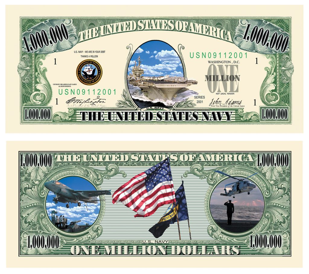 US Navy One Million Dollar Bill - American Art Classics