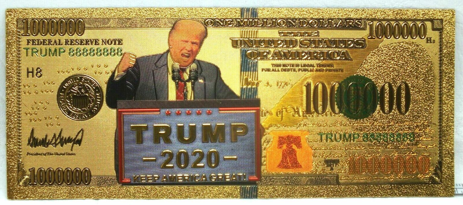 Gold Foil Donald Trump $1,000,000 Dollar Bill MAGA 2020 Novelty Bill - American Art Classics